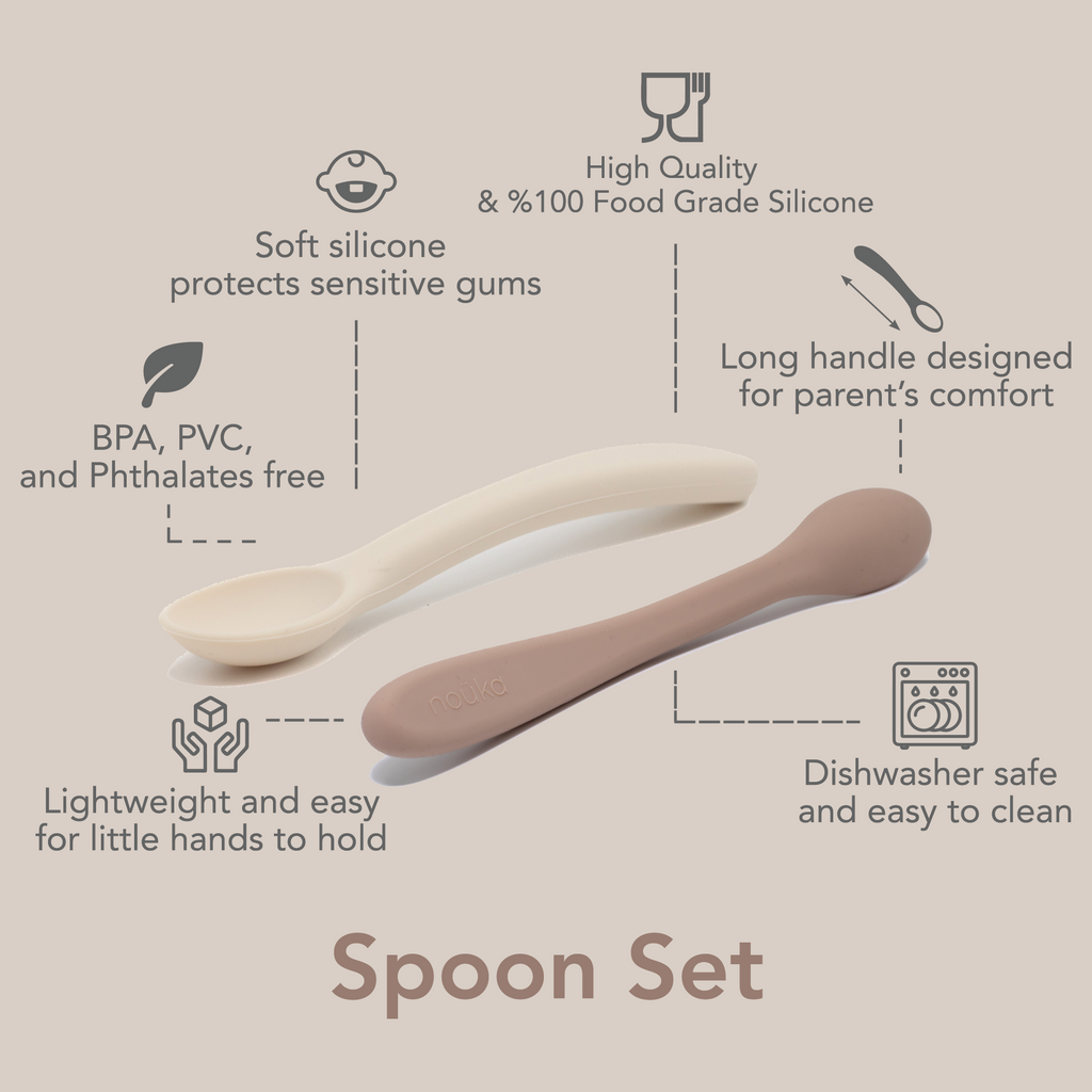 noüka Feeding Spoon Set - Leaf/Light Storm | noüka